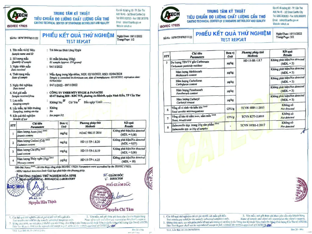 Test report and OCOP certificate of tea products - Dược Liệu Miền Tây